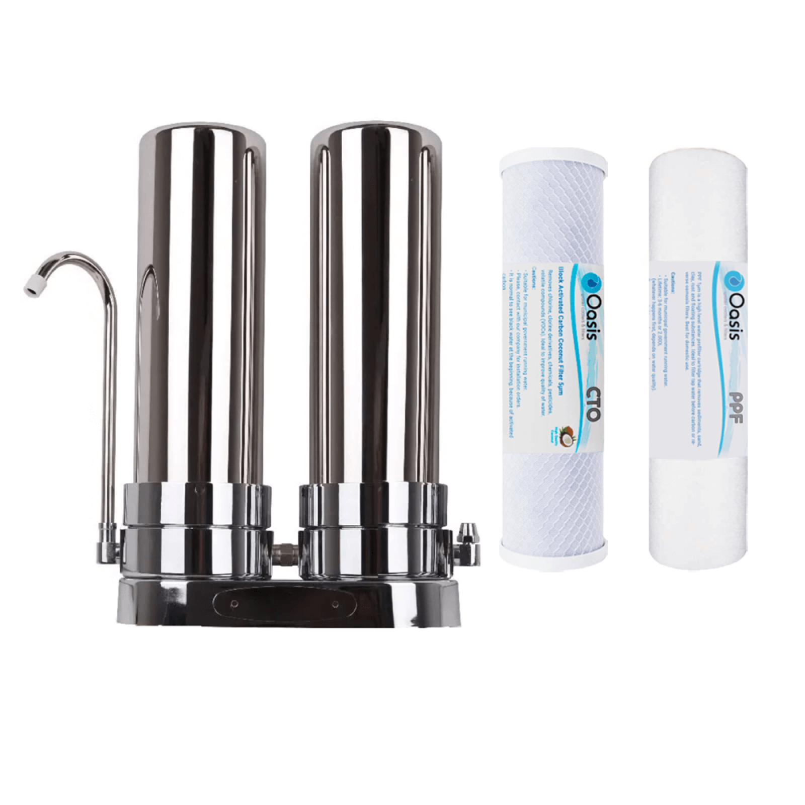Stainless Steel Double Housing Countertop Water Filter | Oasis F2-INOX ...